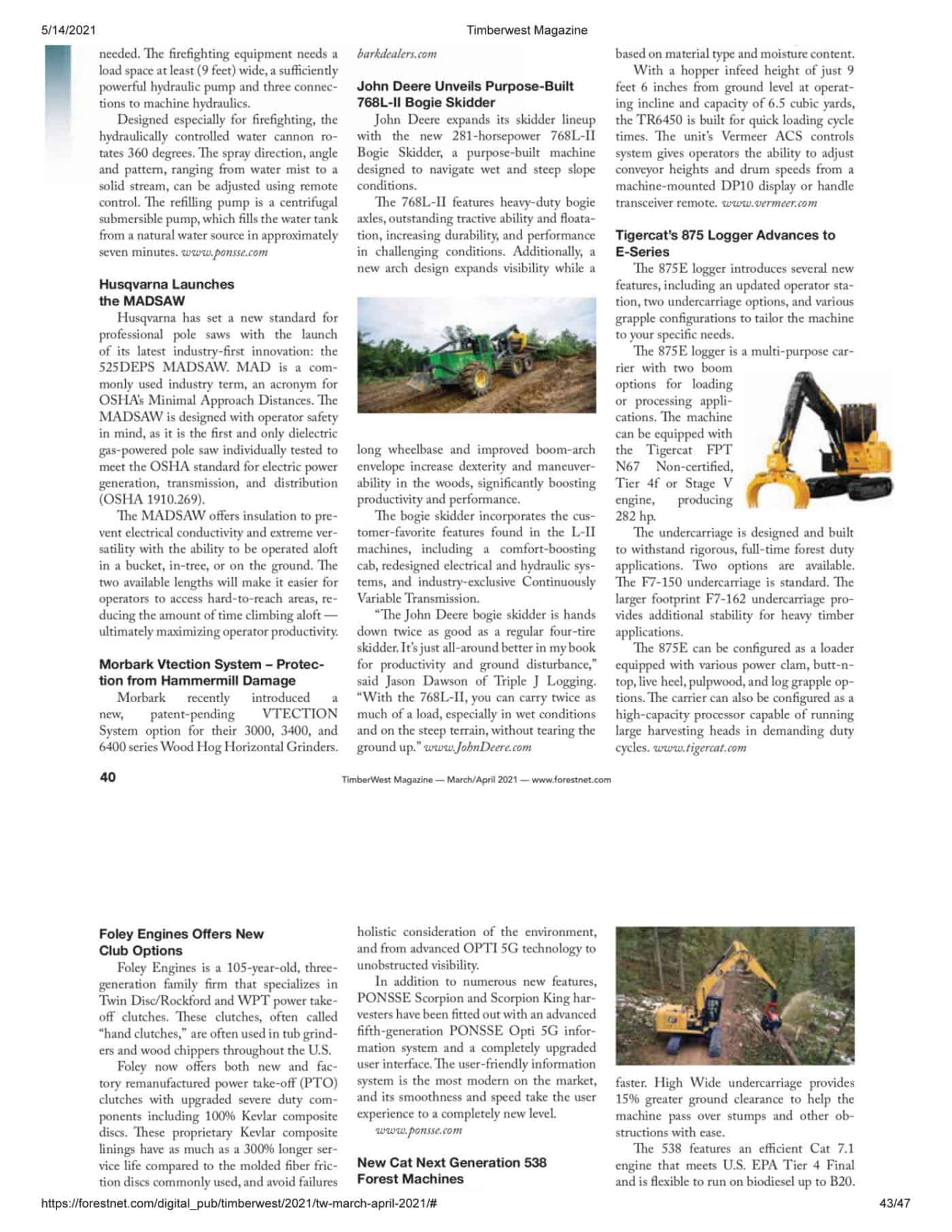 TimberWest Magazine March/April 2021 - Foley Engines